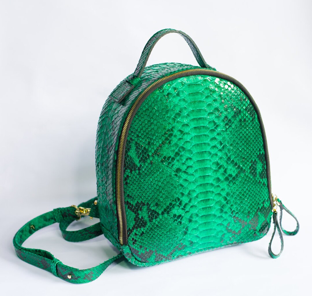 Woman Python Leather Backpack Green Snake Skine Purse Exotic Gift ...