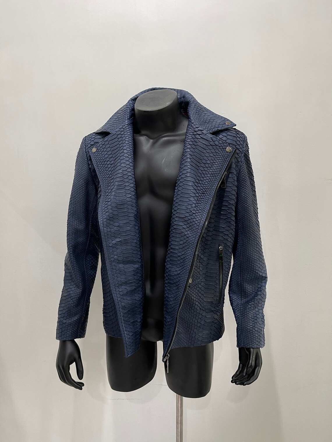 Man's Biker Snakeskin Jacket Blue Python Moto Leather | Etsy