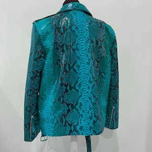 Custom Man’s Snakeskin Biker Jacket, Motor Python Leather Jacket, Blue ...
