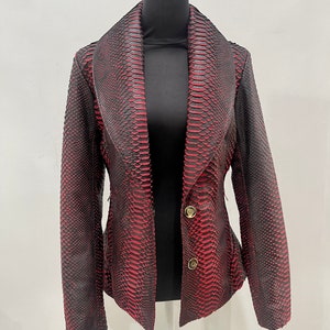 Woman Snakeskin Jacket, Red Python Leather Jacket, Woman Red Snakeskin ...