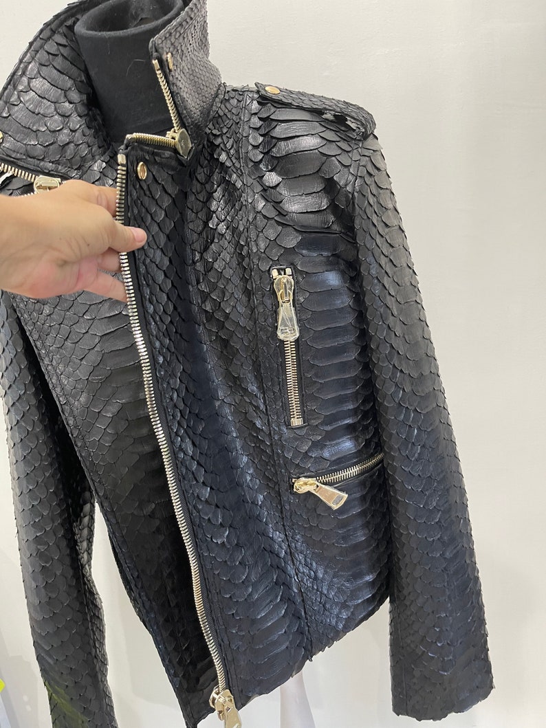 Man's Snakeskin Biker Jacket Black King Python Leather - Etsy