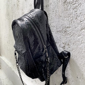 Snakeskin Backpack | Unisex Black Python Leather Backpack | Glossy ...