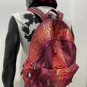 Snakeskin Backpack | Unisex Black Python Leather Backpack | Glossy ...