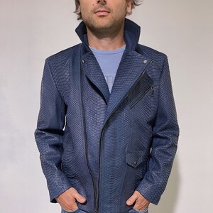 Man's Biker Snakeskin Jacket | Blue Python Moto Leather Jacket ...
