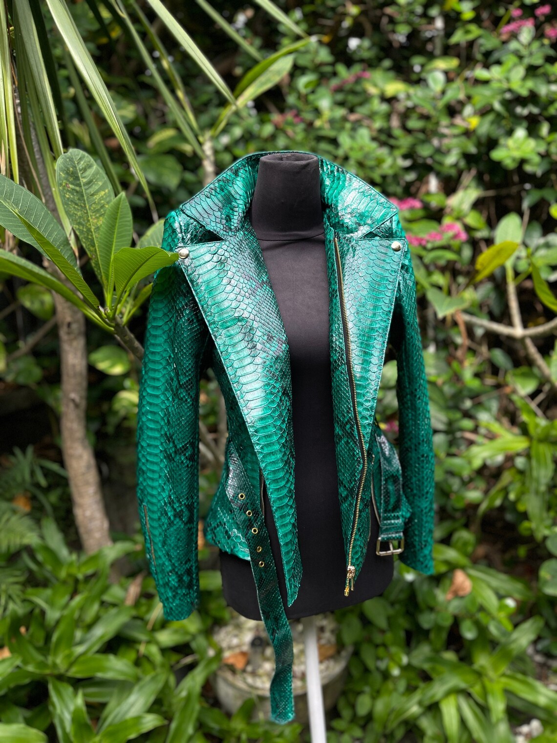 Women's Snakeskin Jacket, Green Python Leather Jacket, Green Snakeskin ...