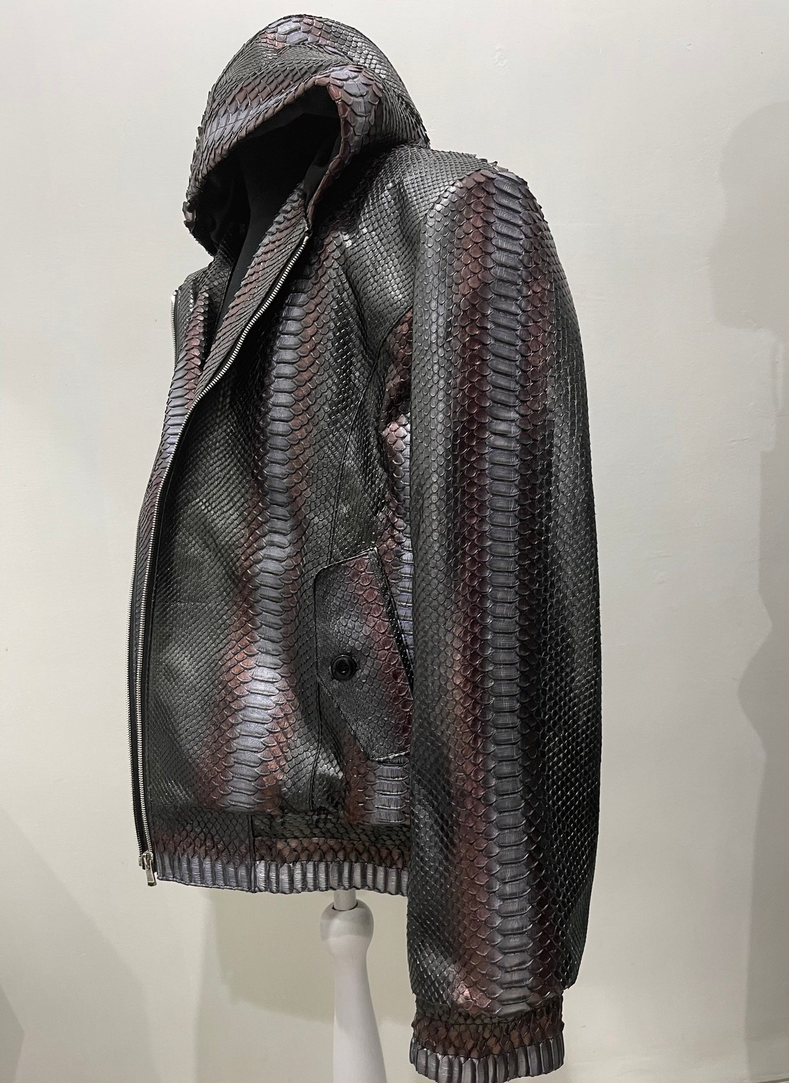 Snakeskin Jacket Python Leather Jacket Hodded Leather Jacket - Etsy