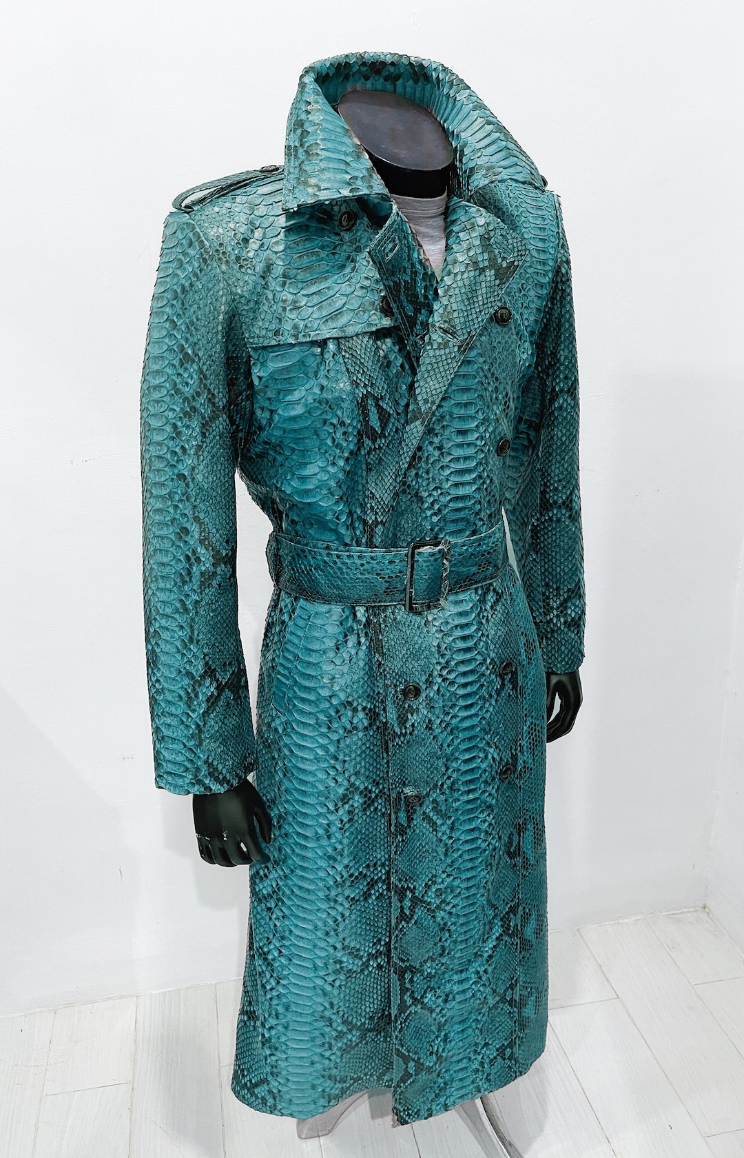 Men’s Snakeskin Trench Coat, Dragon Python Leather Men’s Coat, Men’s ...