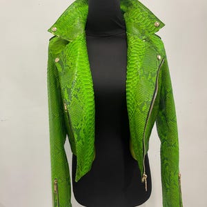 Women's Snakeskin Jacket, Green Python Leather Jacket, Green Snakeskin ...