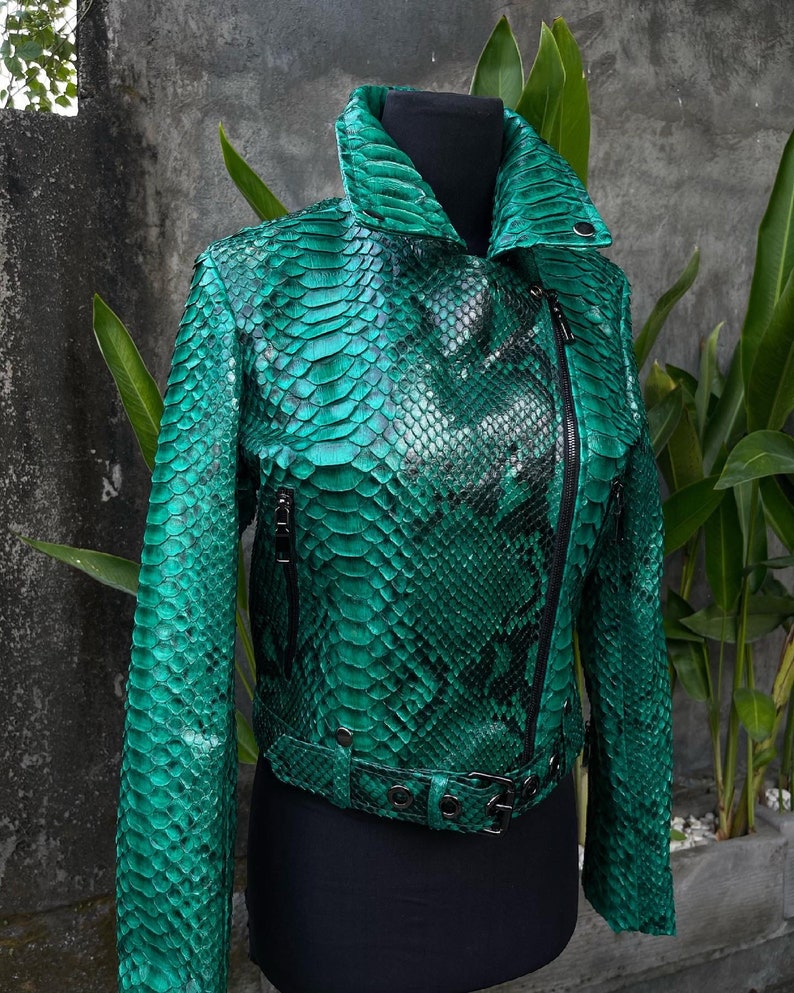 Green Snakeskin Jacket Womens Python Leatherbiker Snakeskin - Etsy