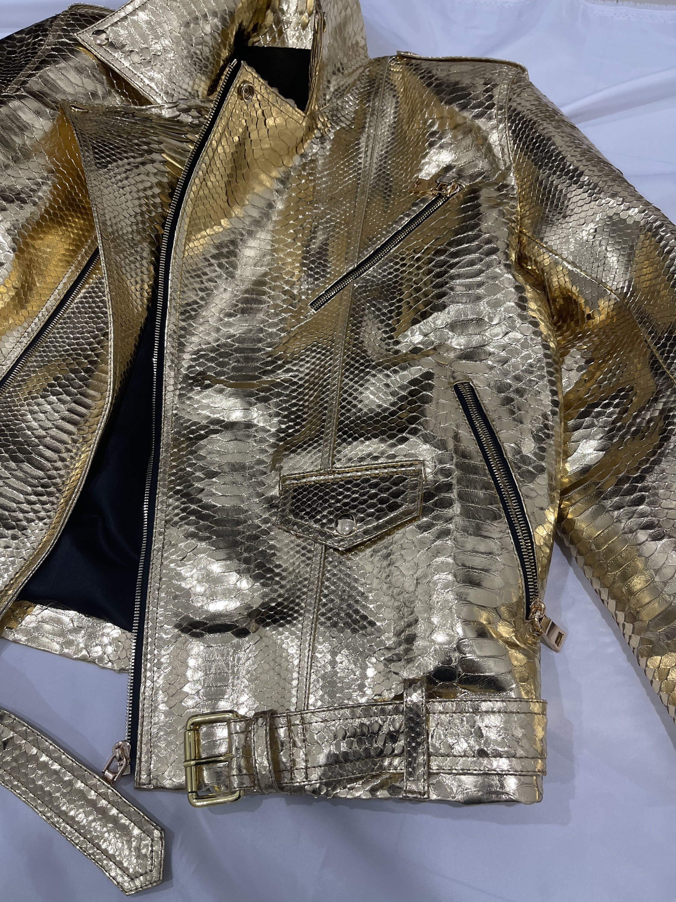 Golden Snakeskin Jacket Python Leather Moto Style Jacket - Etsy