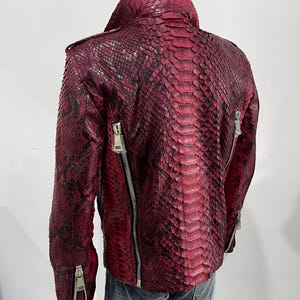 Man’s Red King Python Leather Jacket, Snakeskin Biker Jacket, Custom ...
