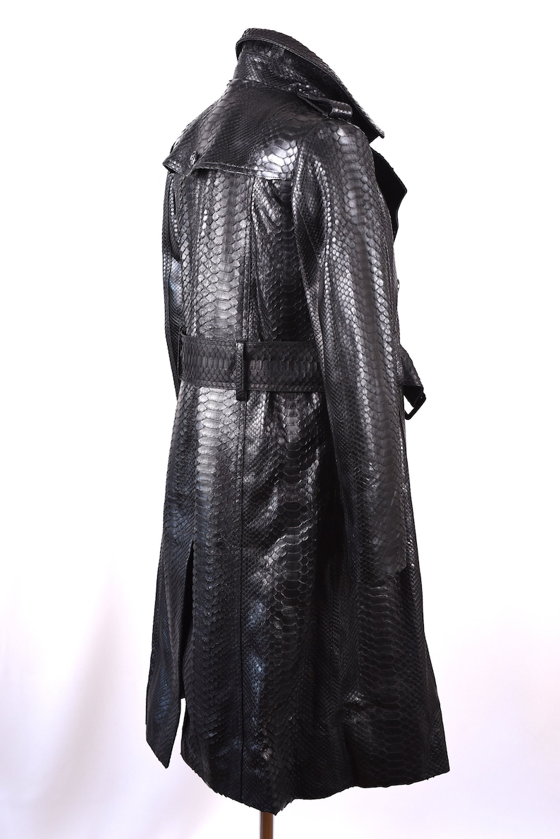 Black Snakeskin Womens Coat Trench Leather Coat Long Python - Etsy