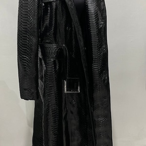 Man’s Snakeskin Trench Coat, Python Leather Men’s Coat, Man’s Black ...