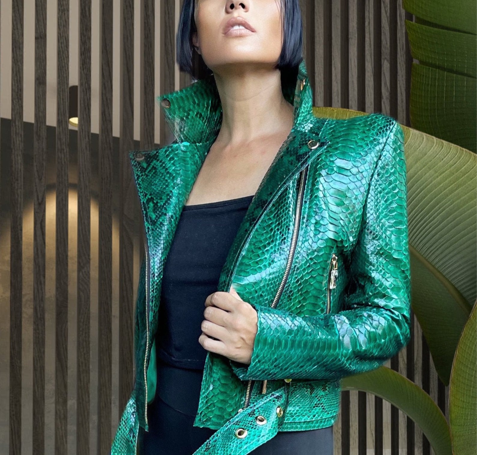 Green Snakeskin Jacket Womens Python Leather Jacket Glossy | Etsy