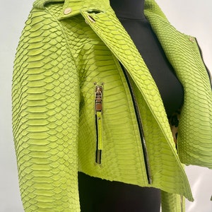Green Snakeskin Jacket, Women’s Python Leather Jacket, Glossy Snakeskin ...