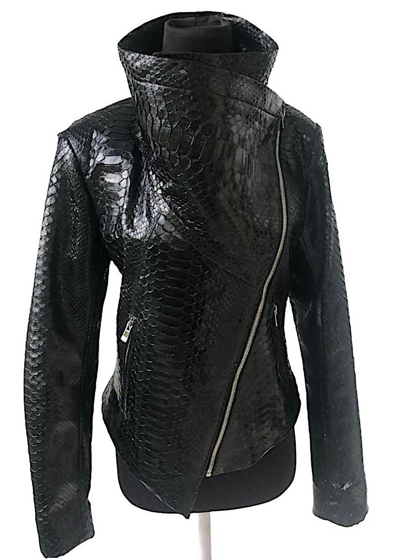 Woman Black Snakeskin Jacket Python Leather Jacket Black - Etsy