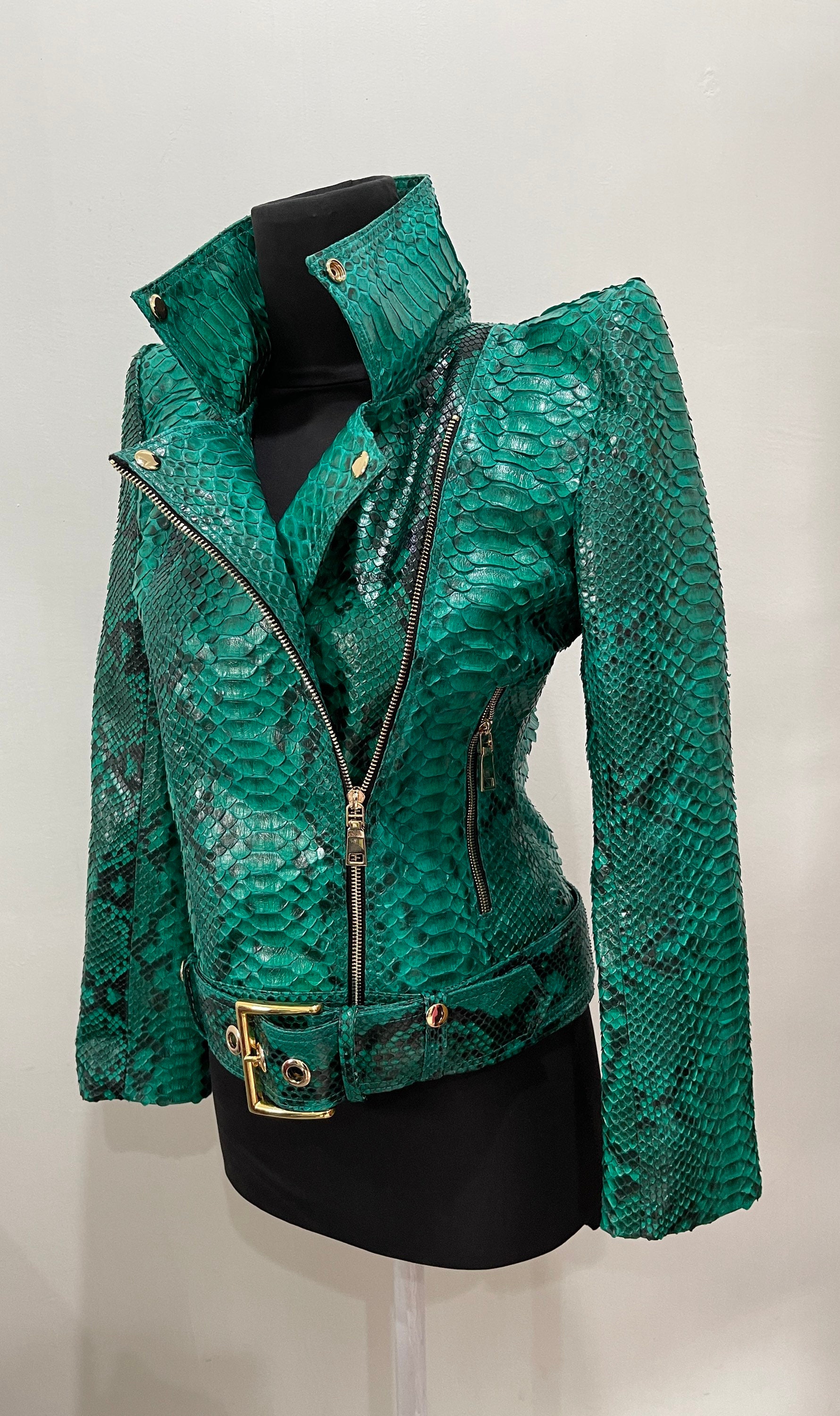 Green Snakeskin Jacket Womens Python Leather Jacket Glossy - Etsy