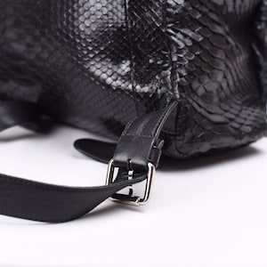 Snakeskin Backpack | Unisex Black Python Leather Backpack | Glossy ...