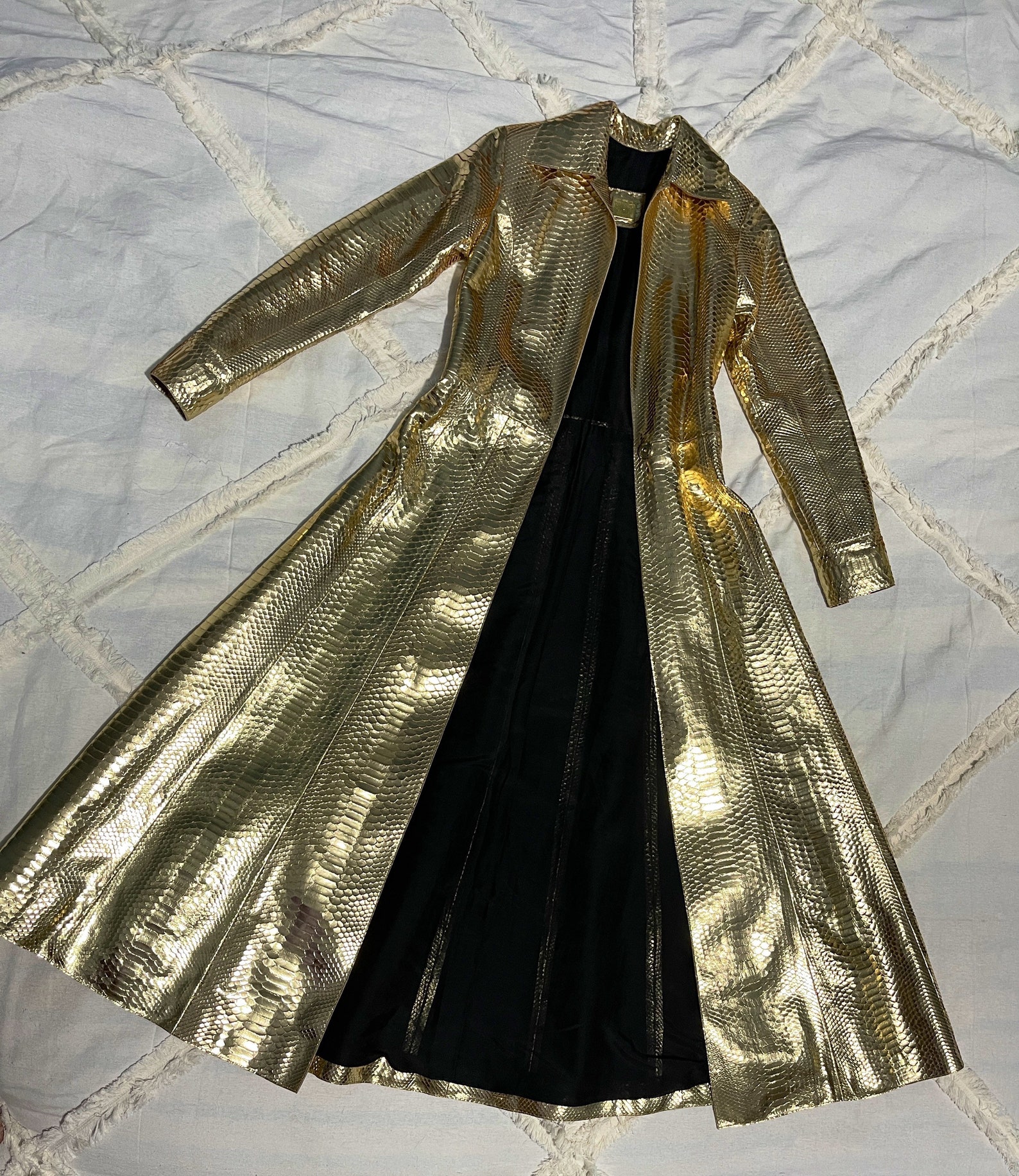 Womans Golden Snakeskin Coat, Python Leather Coat, Golden Python ...