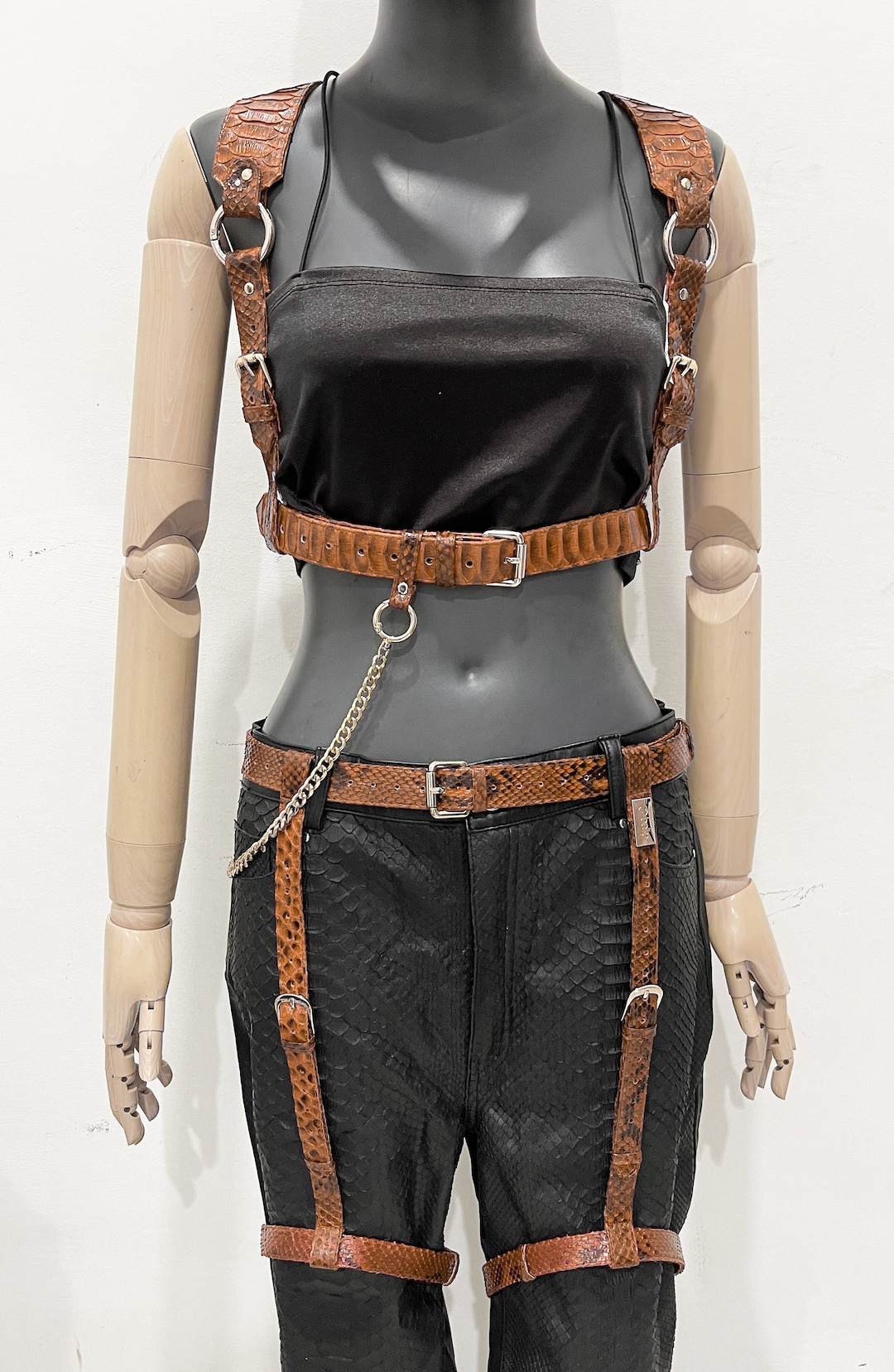 Python Leather Chest Harness, Leather Lingerie, Legs Harness, Set ...