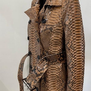 Woman's Dragon Python Leather Trench Coat, Snakeskin Trench Coat, Long ...