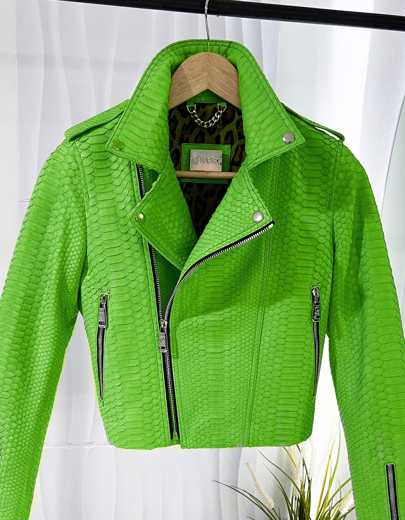 Green Snakeskin Jacket, Women’s Python Leather Jacket , Glossy ...