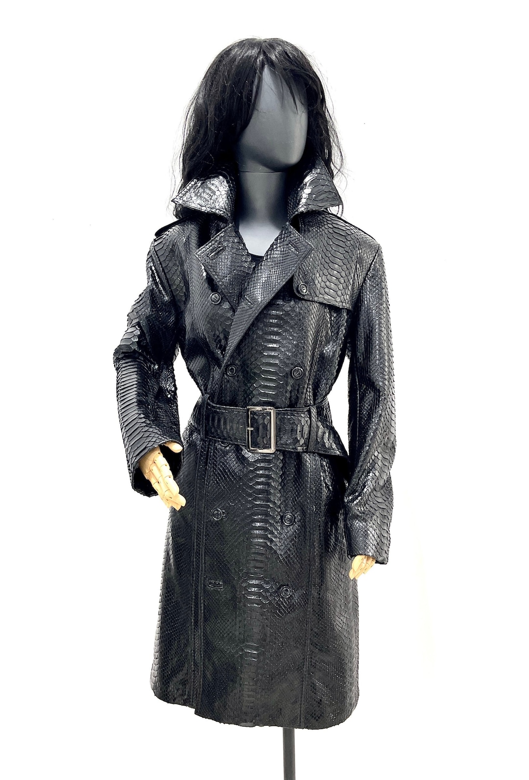 Woman Leather Trench Coat, Snakeskin Woman’s Leather Trench Coat ...