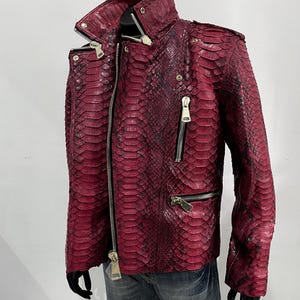 Man’s Red King Python Leather Jacket, Snakeskin Biker Jacket, Custom ...