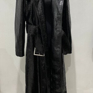 Man’s Snakeskin Trench Coat, Python Leather Men’s Coat, Man’s Black Leather Coat, Black Leather ...