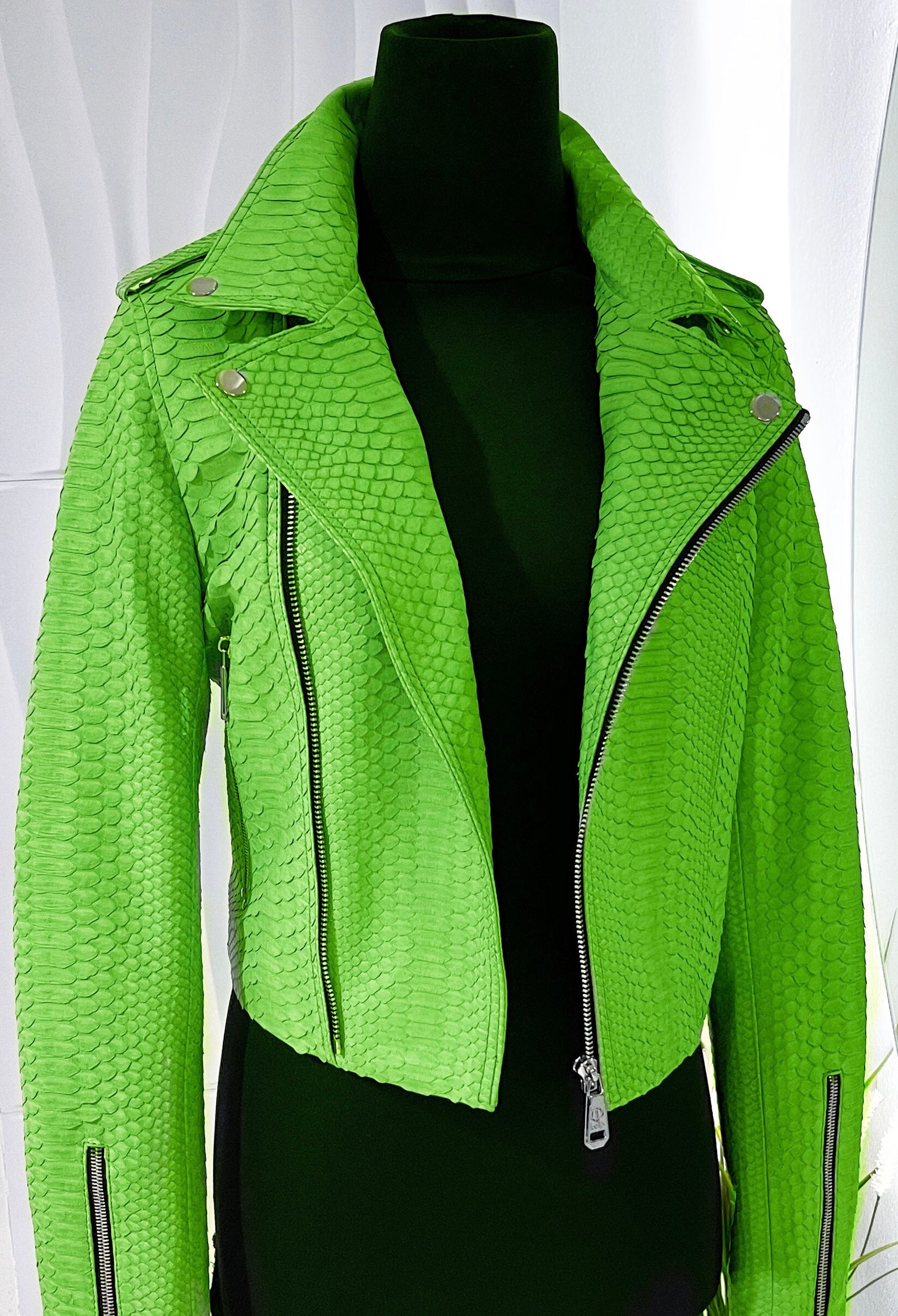 Green Snakeskin Jacket, Women’s Python Leather Jacket , Glossy ...