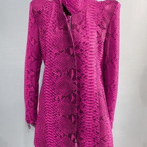 Pink Snakeskin Woman’s Coat, Pink Python Leather Coat, Woman’s Leather ...