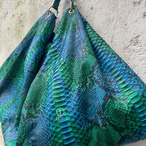 Custom Tote Python Leather Bag, Woman’s Tote Crossbody Bag, Snakeskin Leather Bag, Green Leather ...