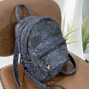 Python Leather Backpack, Snakeskin Backpack, Gray Leather Rucksack ...