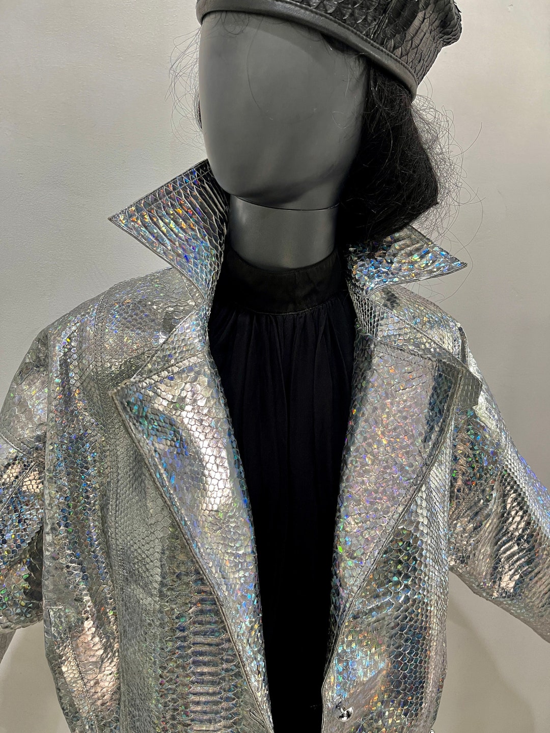 Custom Python Leather Jacket, Holographic Leather Jacket, Women's ...