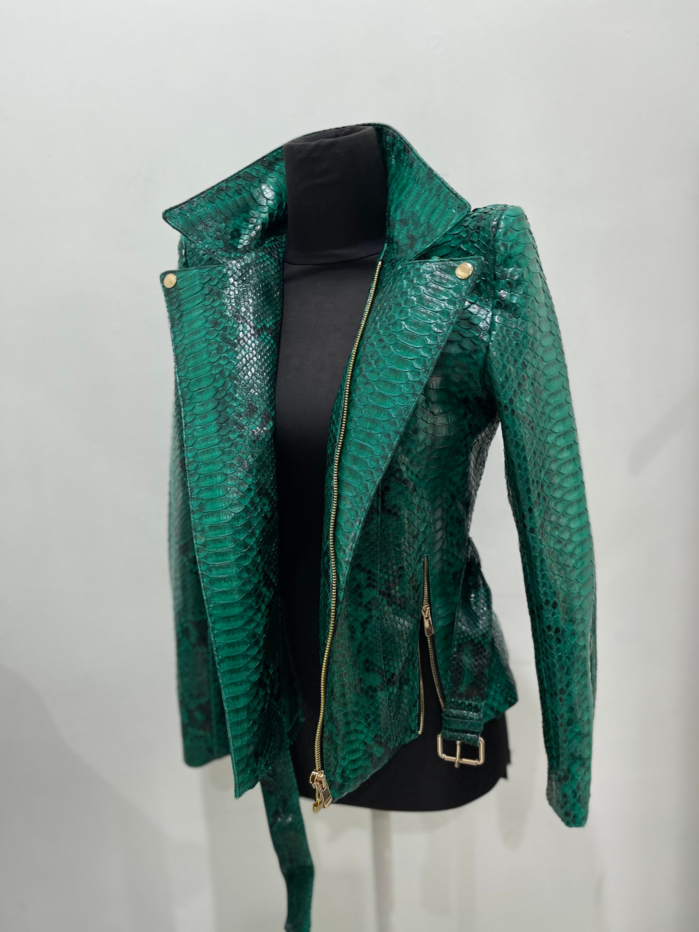 Women's Snakeskin Jacket, Green Python Leather Jacket, Green Snakeskin ...