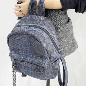 Python Leather Backpack, Snakeskin Backpack, Gray Leather Rucksack ...
