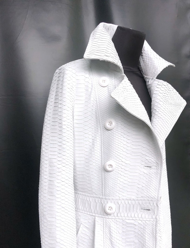 Womens White Python Leather Coat Snakeskin Long Trench Long | Etsy