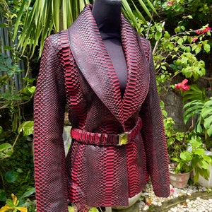 Woman Snakeskin Jacket, Red Python Leather Jacket, Woman Red Snakeskin ...