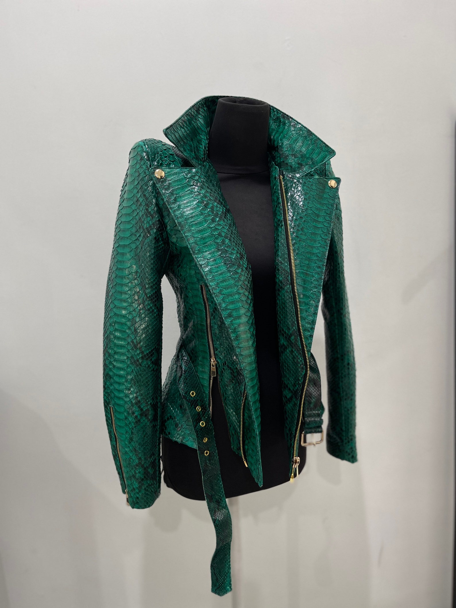 Women's Snakeskin Jacket, Green Python Leather Jacket, Green Snakeskin ...