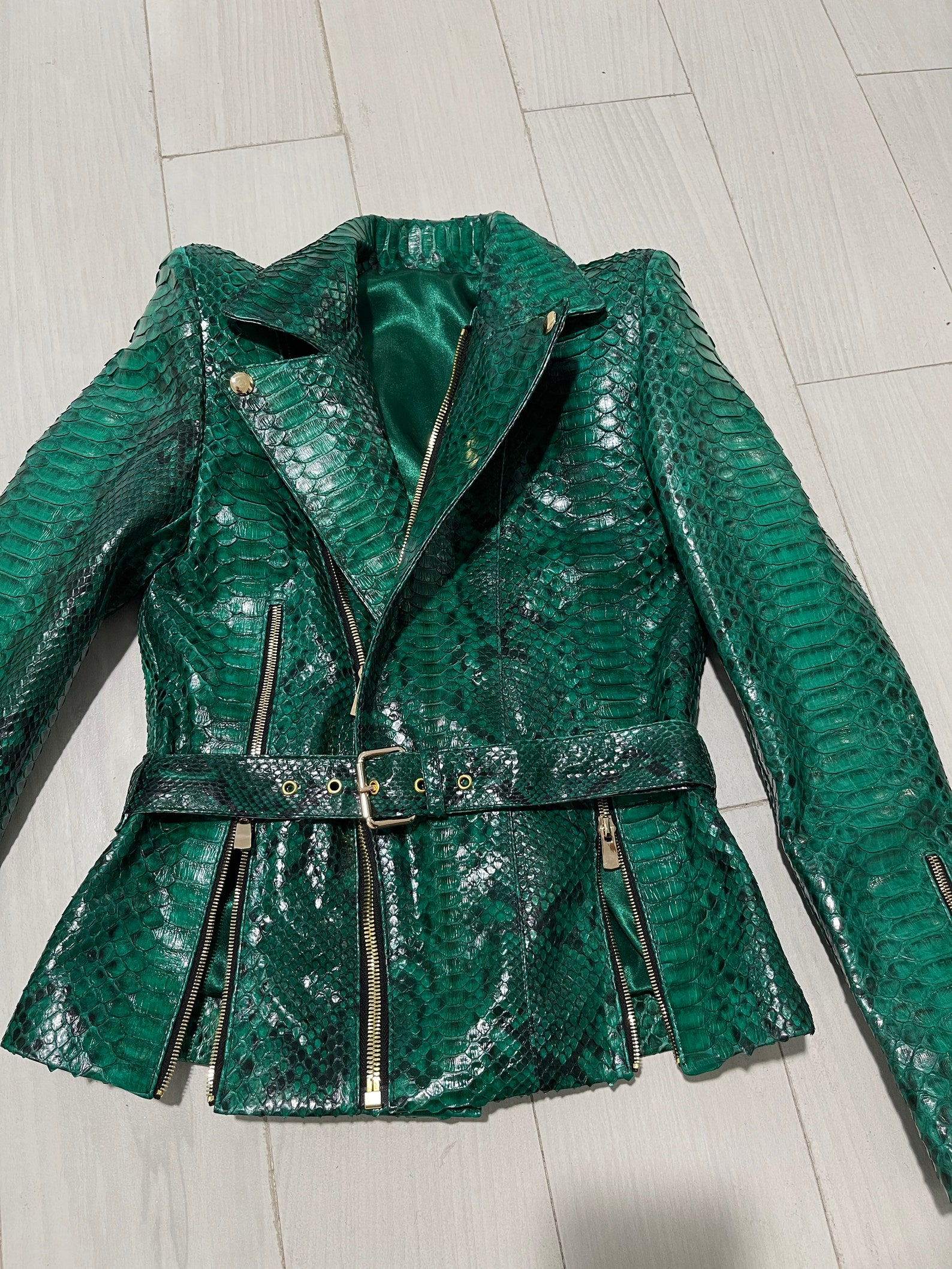 Women's Snakeskin Jacket, Green Python Leather Jacket, Green Snakeskin ...