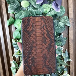 Python Leather Wallet, Brown Snake Leather Wallet, Leather Travel ...
