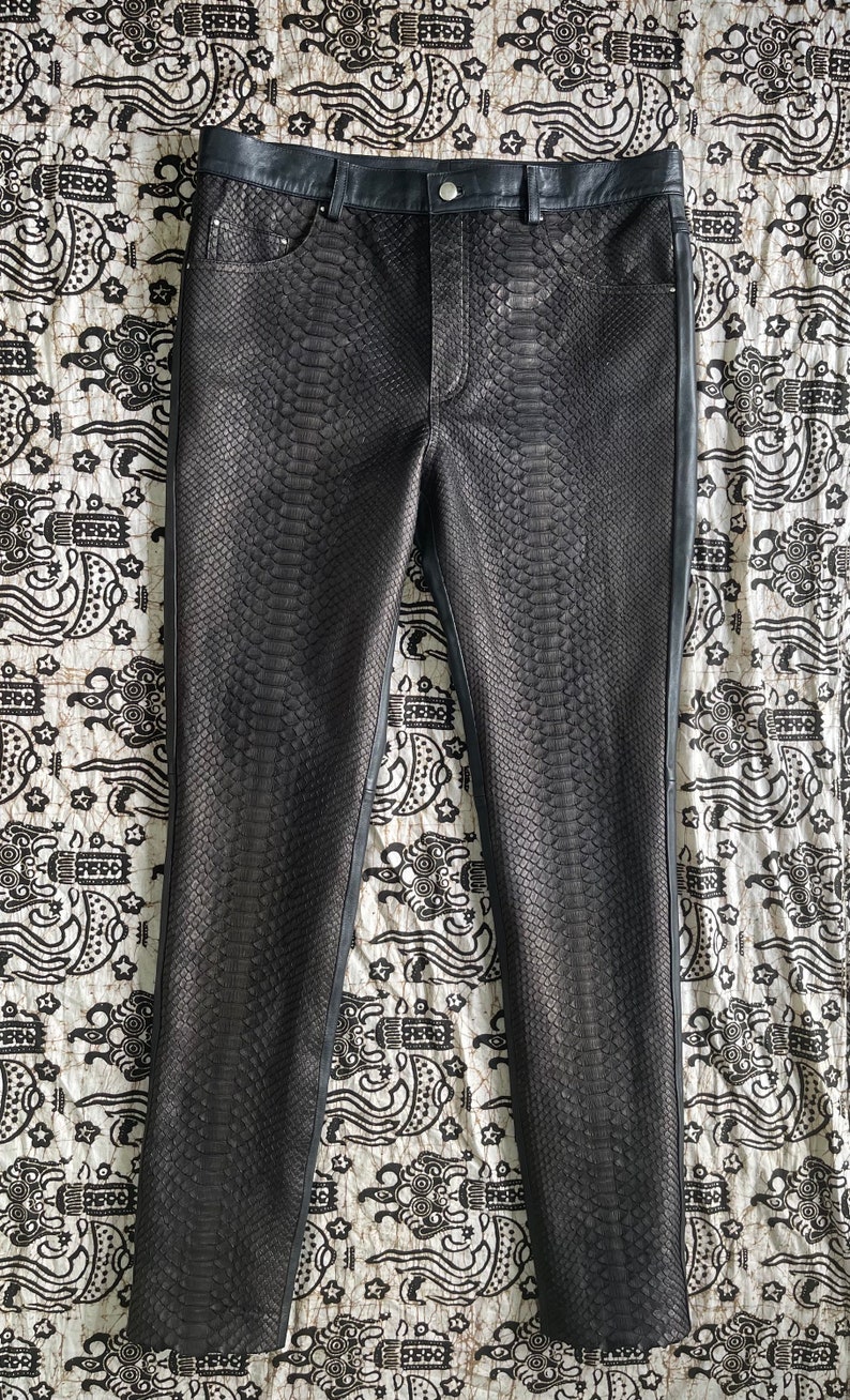 Python Leather Pants Snakeskin Pants Black Leather Pants | Etsy