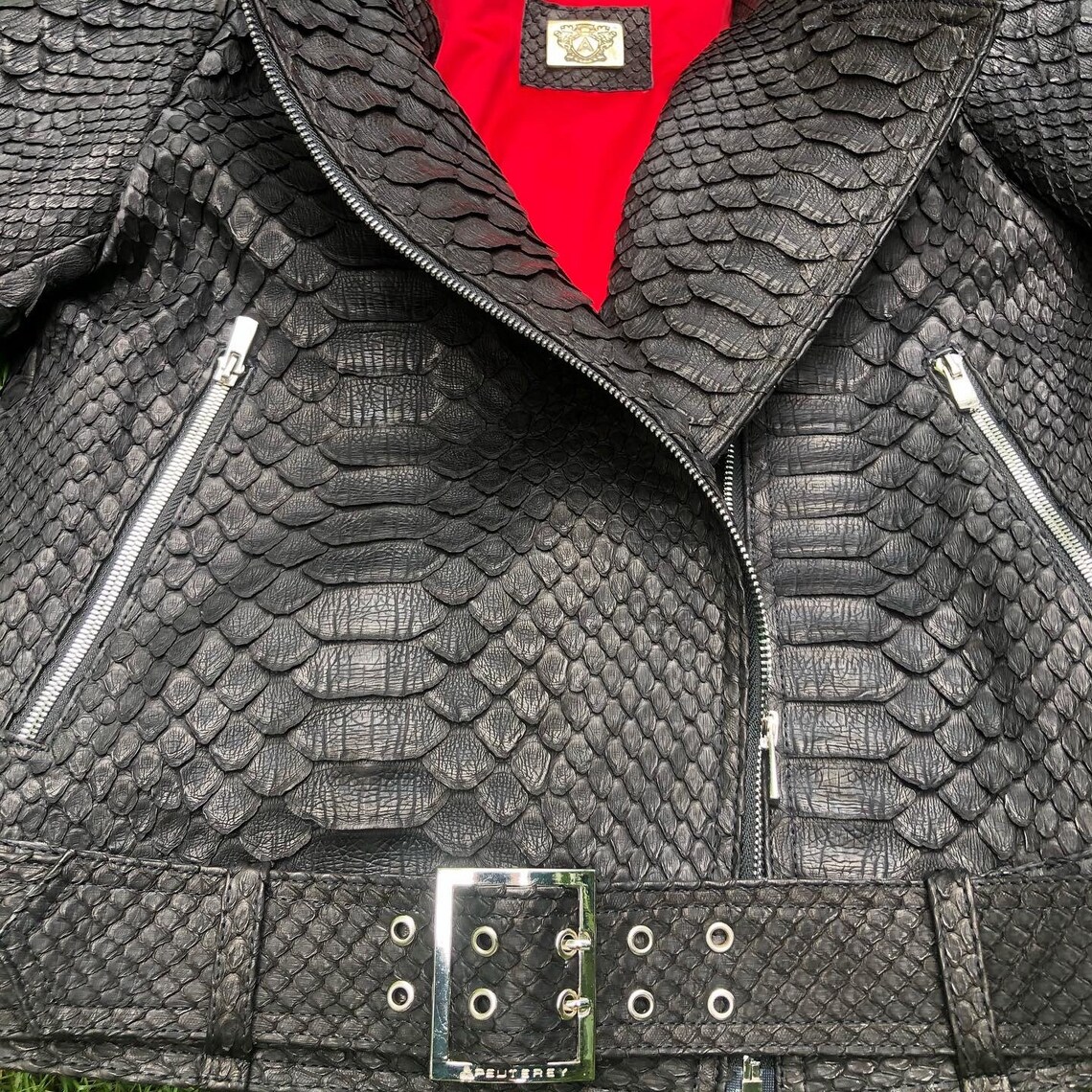 King Python Leather Jacket, Women's Snakeskin Jacket, King Python Jacket, Black Leather Moto ...