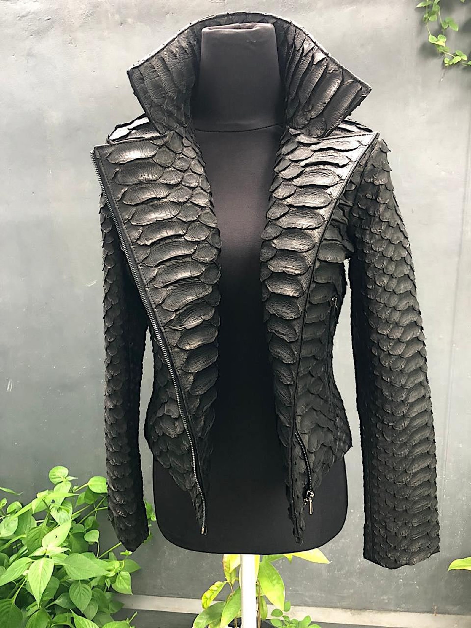 Custom King Python Leather Jacket, Woman’s Biker Snakeskin Jacket ...
