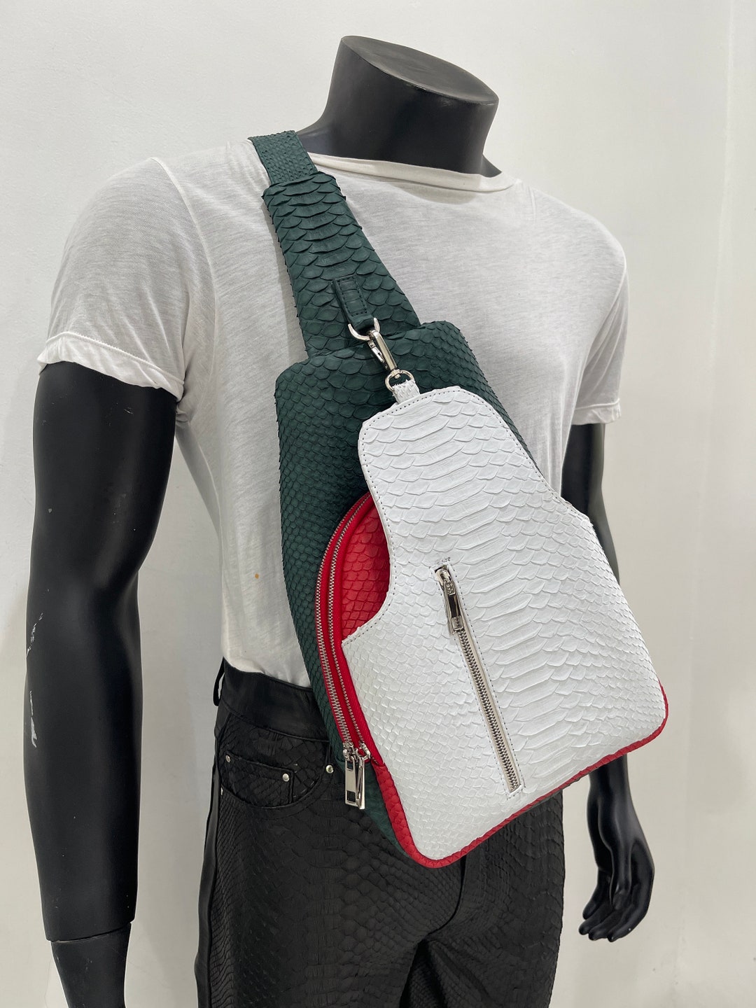 Snakeskin Backpack, Unisex Python Leather Backpack, Leather Rucksack ...