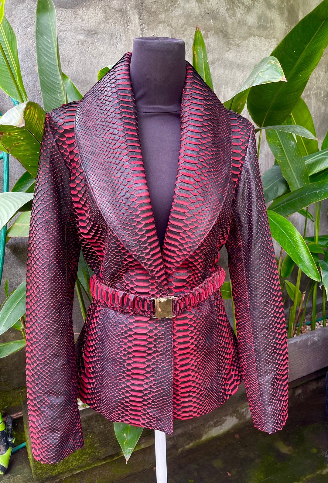 Woman Snakeskin Jacket, Red Python Leather Jacket, Woman Red Snakeskin ...