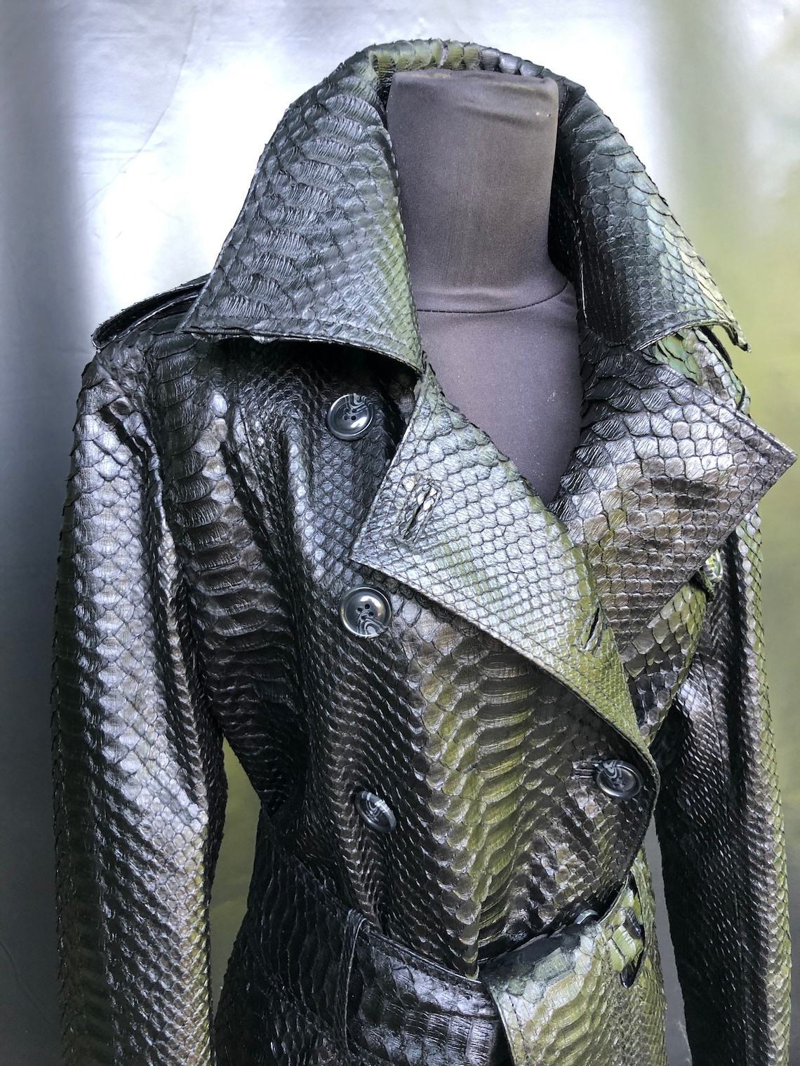 Black Snakeskin Womens Coat Trench Leather Coat Long Python - Etsy