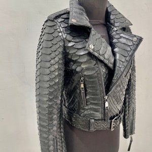 Custom Python Leather Jacket, Woman’s Biker Snakeskin Jacket, King Python Leather Jacket, Jumbo ...