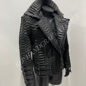 Man’s KING Snakeskin Biker Jacket, Black Python Leather Jacket for Men ...