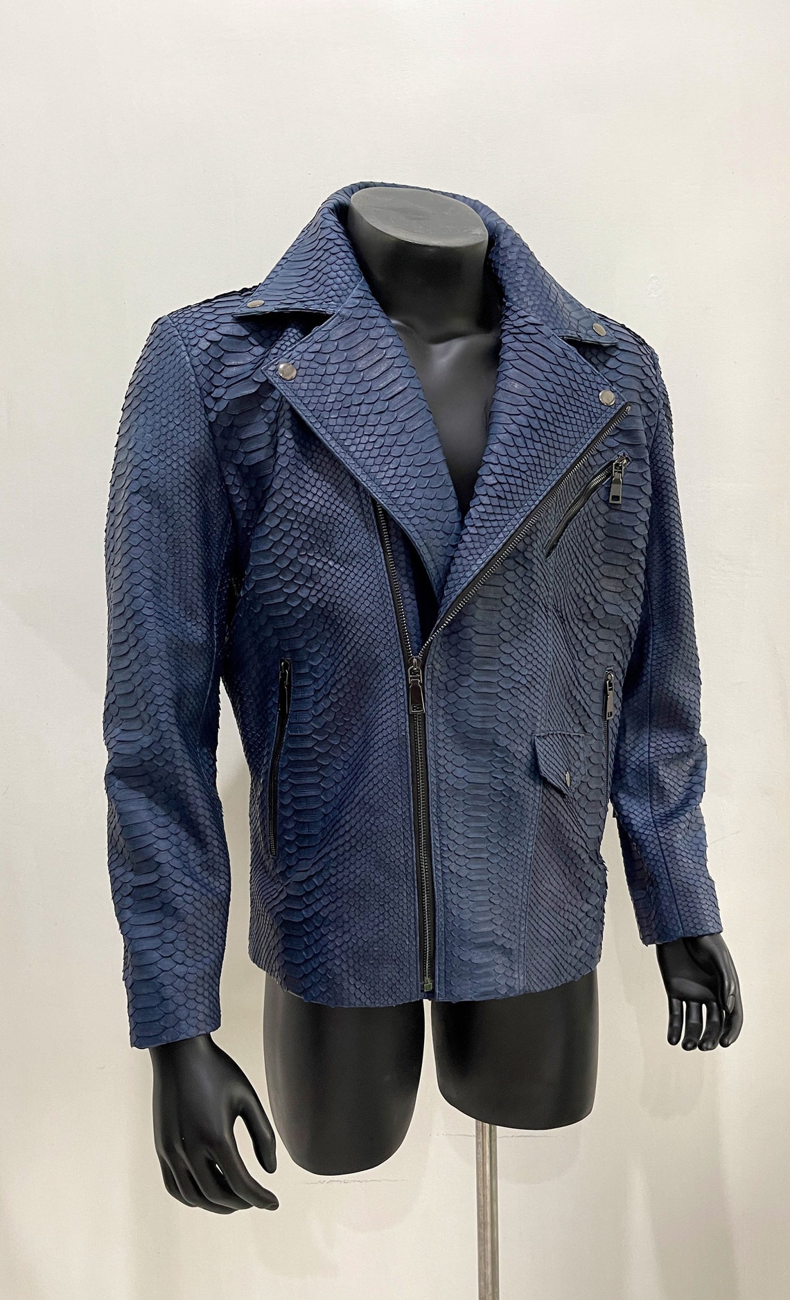 Man's Biker Snakeskin Jacket Blue Python Moto Leather | Etsy